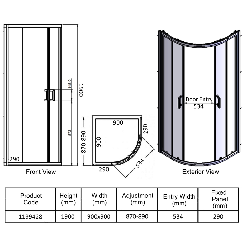 Aqualux Framed 6 Quadrant Shower Enclosure 900 X 900 1199428