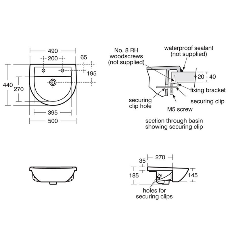 Armitage Shanks Sandringham 21 Semi Recessed Basin | E896101 | 500mm | 2TH