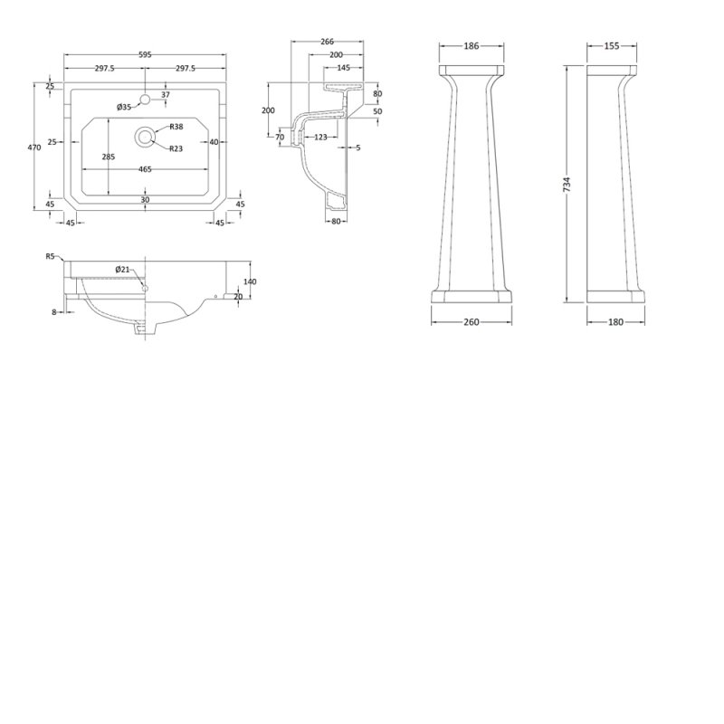 Bayswater Fitzroy Full Pedestal Basin | BAYC003+BAYC009 | 595mm | 1TH