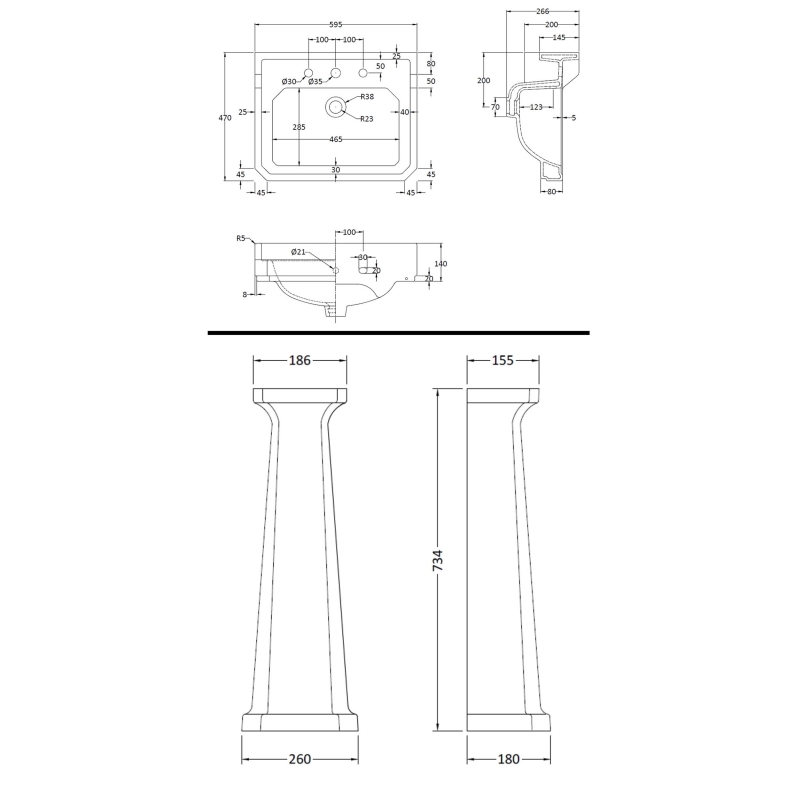 Bayswater Fitzroy Full Pedestal Basin | BAYC024+BAYC009 | 595mm | 3TH