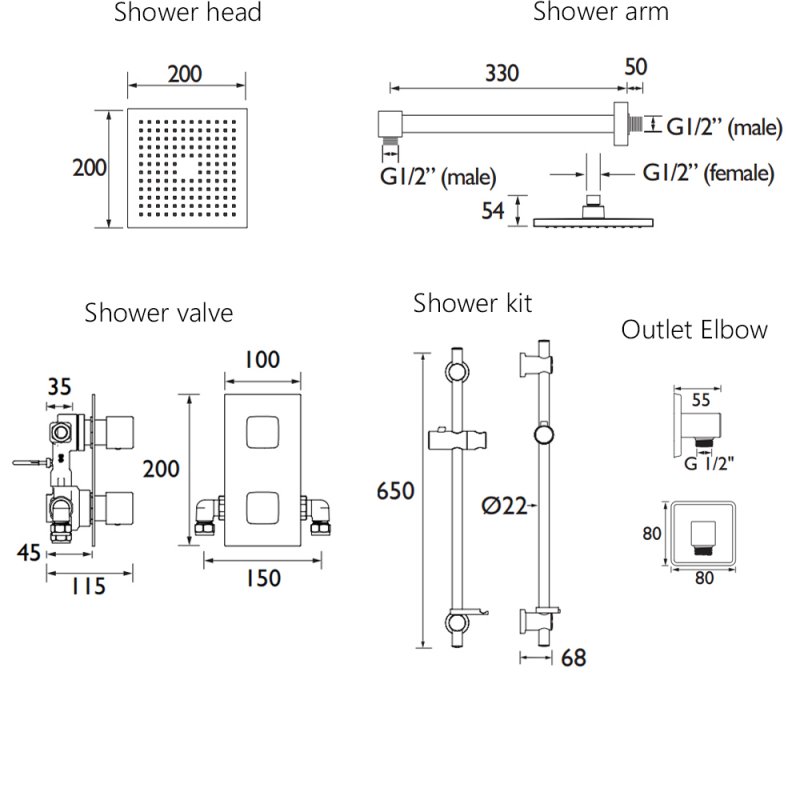 Bristan Cobalt Concealed Shower | COBALT SHWR PK | 2 Outlet | Chrome