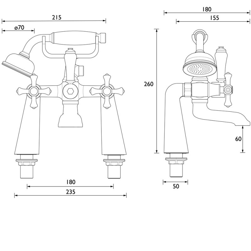 Bristan Colonial Bath Shower Mixer | K BSM C | Pillar Mounted | Chrome