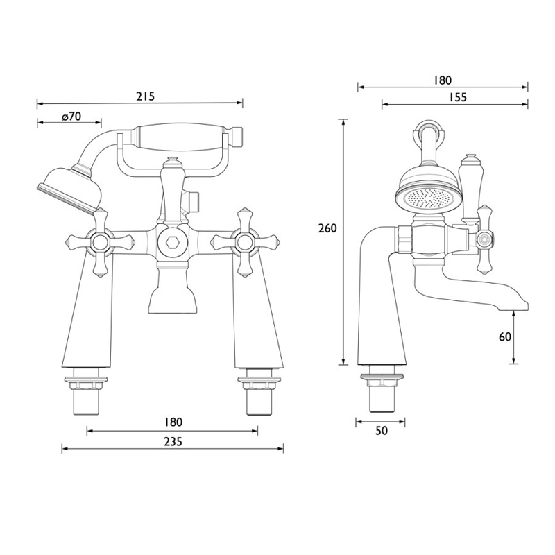 Bristan Colonial Bath Shower Mixer | K BSM C | Pillar Mounted | Chrome