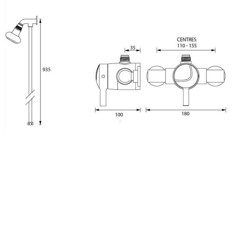 Bristan Opac Exposed Shower | MINI2 TS1203 RR C | 1 Outlet | Chrome