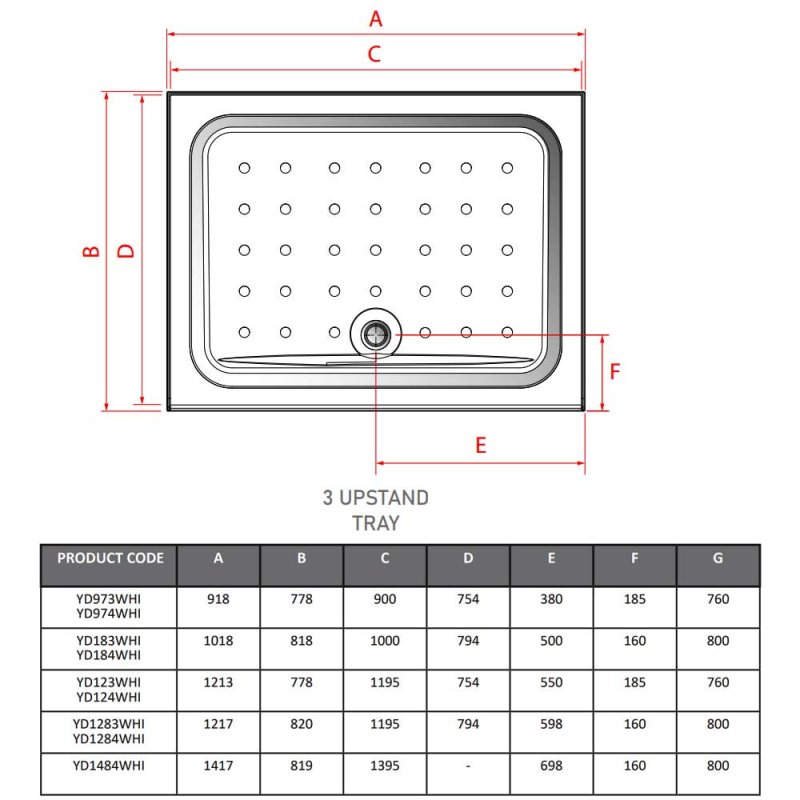 Coram Coratech Rectangular Shower Tray 1217mm X 820mm Yd1283whi