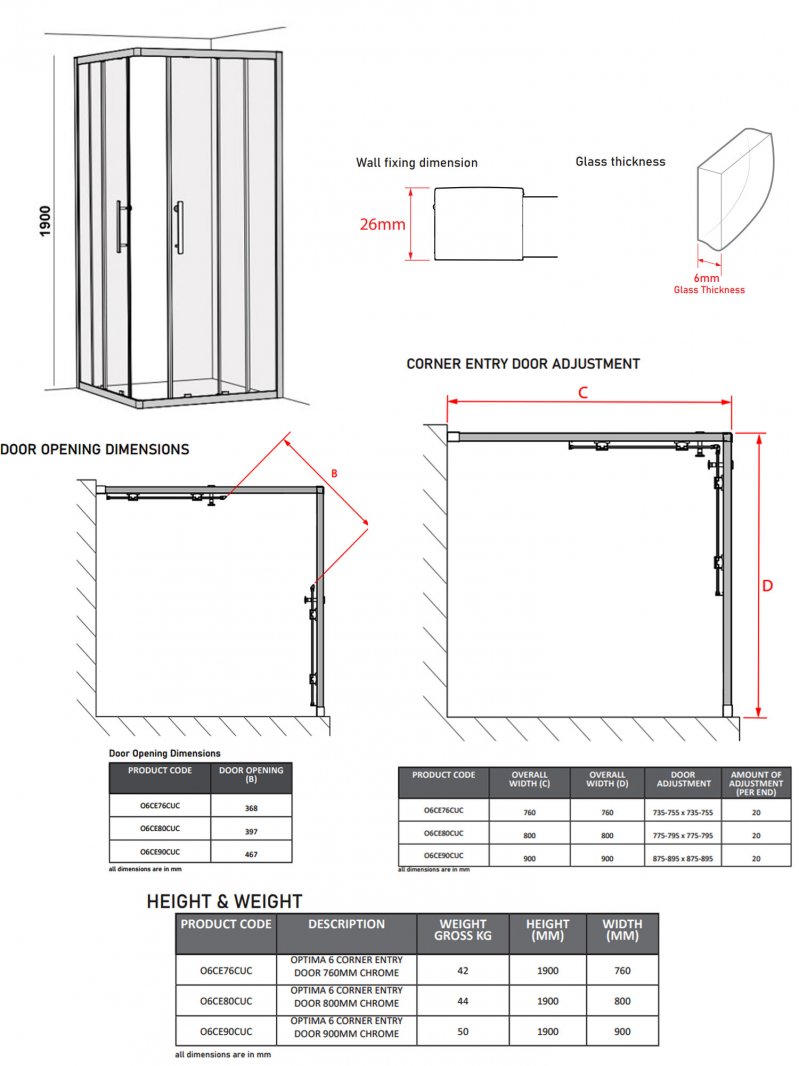 Coram Optima 6 Shower Enclosure | 760mm x 760mm | Double Sliding ...