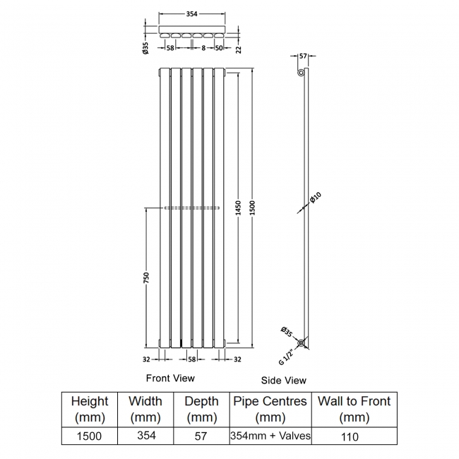 Delphi Accent Single Designer Radiator | White | 1500mm x 354mm