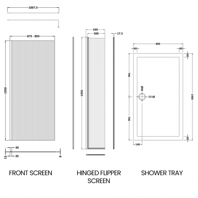 Delphi Accents Fluted Chrome Wet Room Screen with Hinged Return 1400mm ...