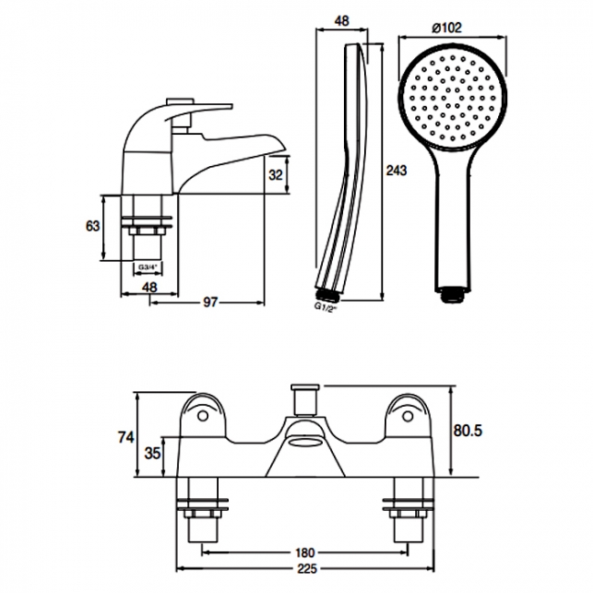 Deva Clifden Bath Shower Mixer | CLF106 | Deck Mounted | Chrome