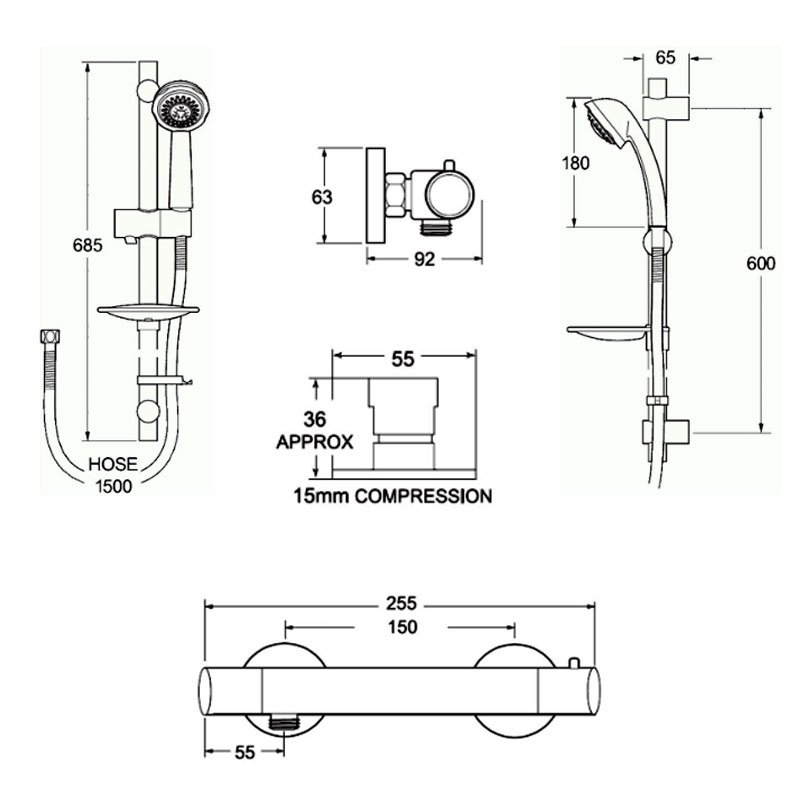 Deva Combi Bar Shower | COMBMEF | 1 Outlet | Chrome