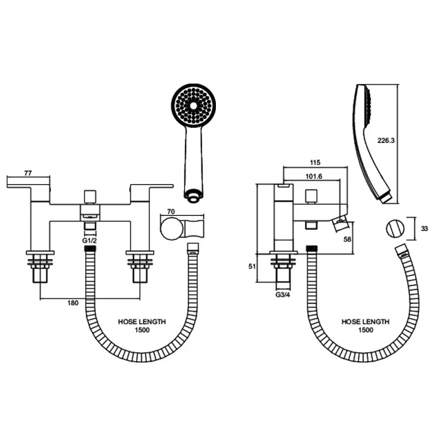 Deva Ethos Bath Shower Mixer | ETH106BK | Pillar Mounted | Matt Black