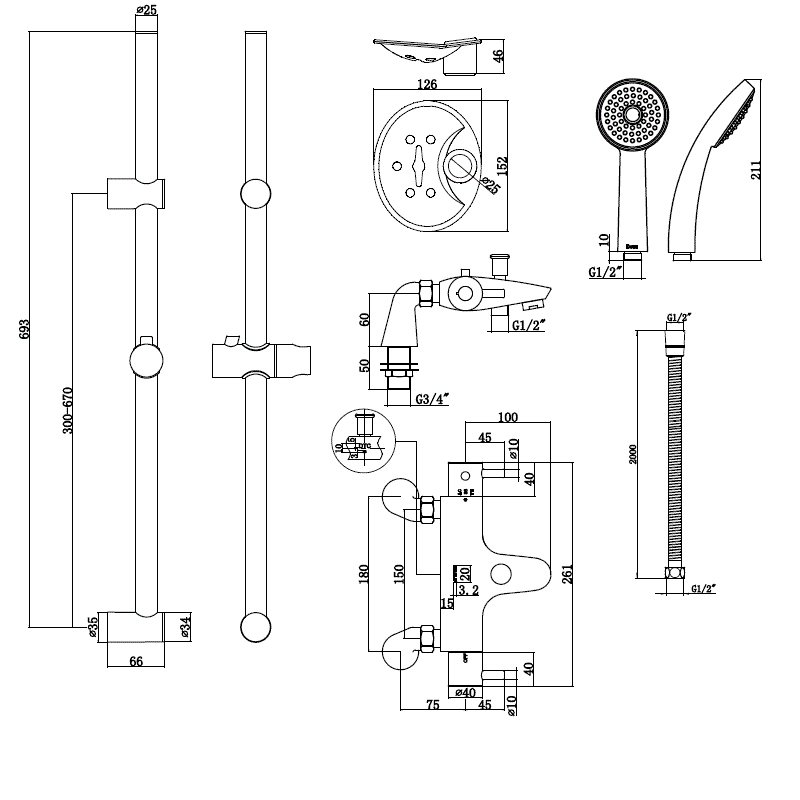 Deva Modern Bar Shower | TLVBSM1B | 2 Outlet | Chrome