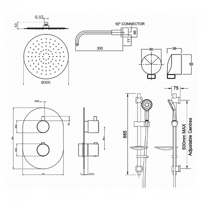 Deva Kiri Satinjet MK2 Concealed Shower | CSPR02 | 2 Outlet | Chrome