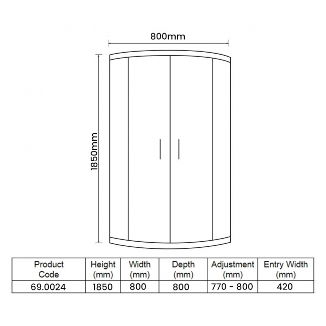 Eastbrook Vantage Reversible Quadrant Shower Enclosure | 800 x 800 | 69.0024