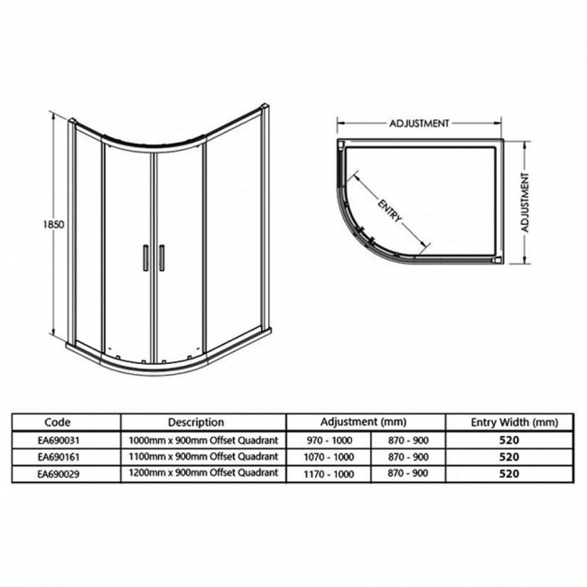 Eastbrook Vantage Offset Quad Shower Enclosure | 1100x900mm | 69.0161