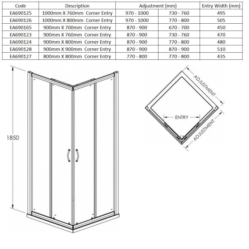 Eastbrook Vantage Corner Entry Shower Enclosure | 900x760mm | 69.0123