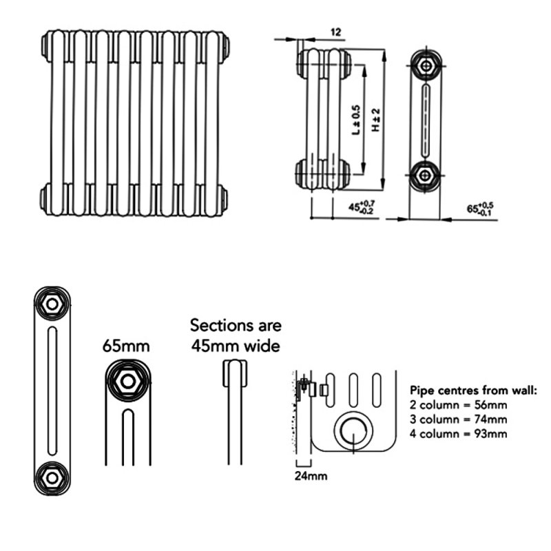 EcoRad Legacy Sectional Radiator | COLU2C18X4L | 1802mm x 204mm | Lacquer