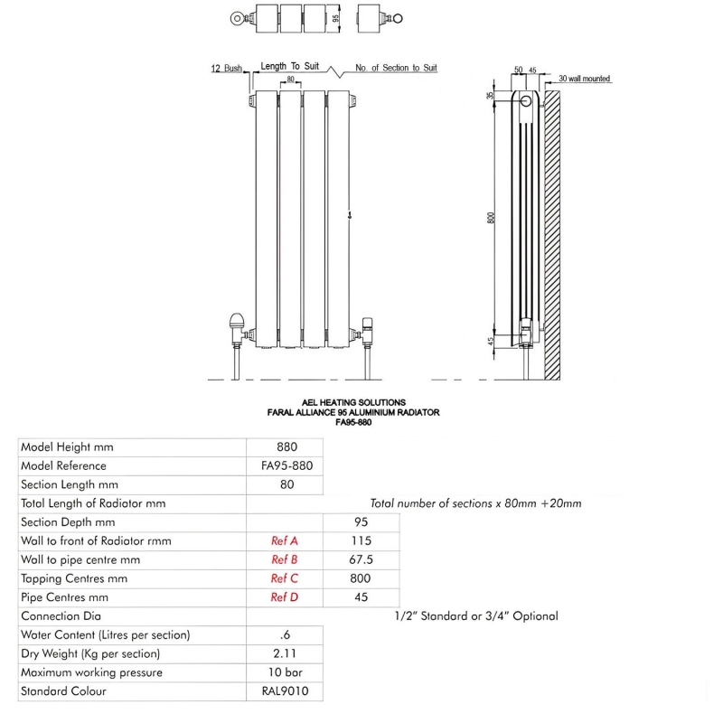 Faral Alliance Sectional Radiator | FA880-4 | 880mm x 340mm | White