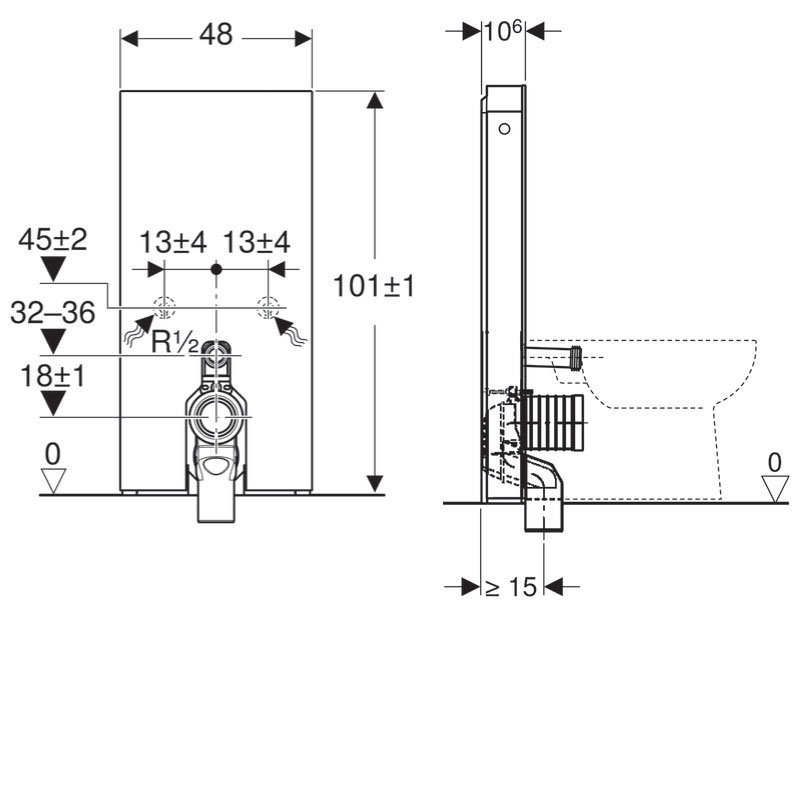 Geberit Monolith Wall Hung Toilet Frame | 131.002.SI.5 | 1010mm | White