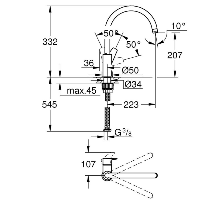 Grohe Bauedge Kitchen Sink Mixer Tap | 31367001 | Deck Mounted | Chrome