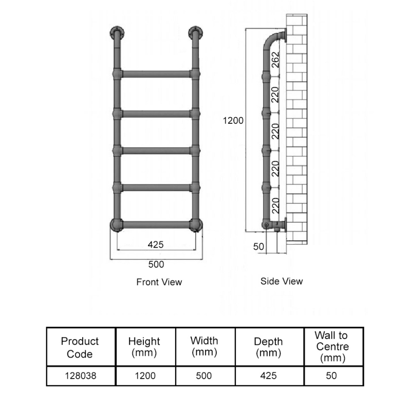 Heatwave Upton Designer Towel Rail | 128038 | Mild Steel | Chrome