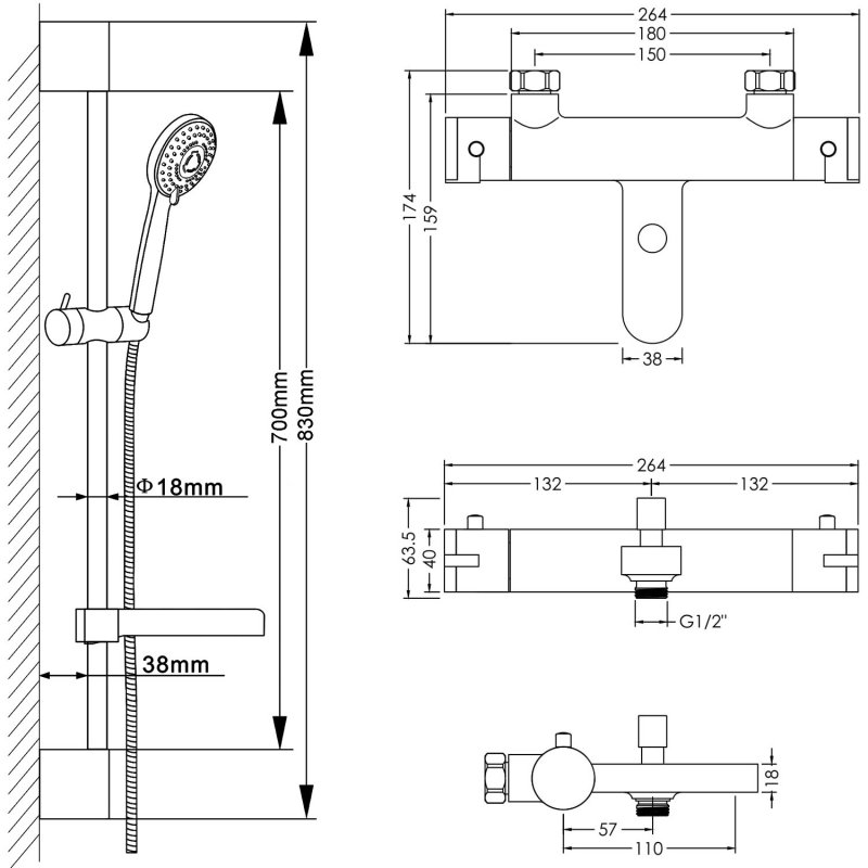 Hudson Reed Binsey Bar Shower | SBR112BV2 | 2 Outlet | Chrome