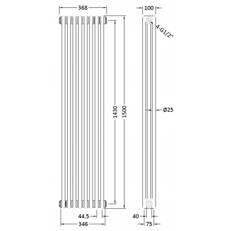 Hudson Reed Colosseum Sectional Radiator | HX309 | 1500mm x 368mm | White