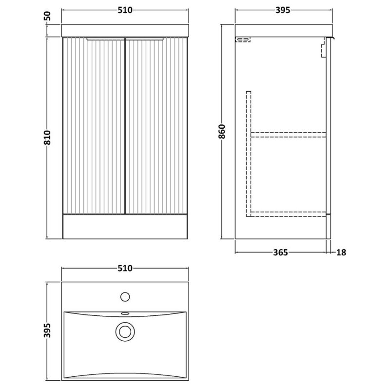 Hudson Reed Fluted Vanity Unit | 510mm | DFF123D | Satin White