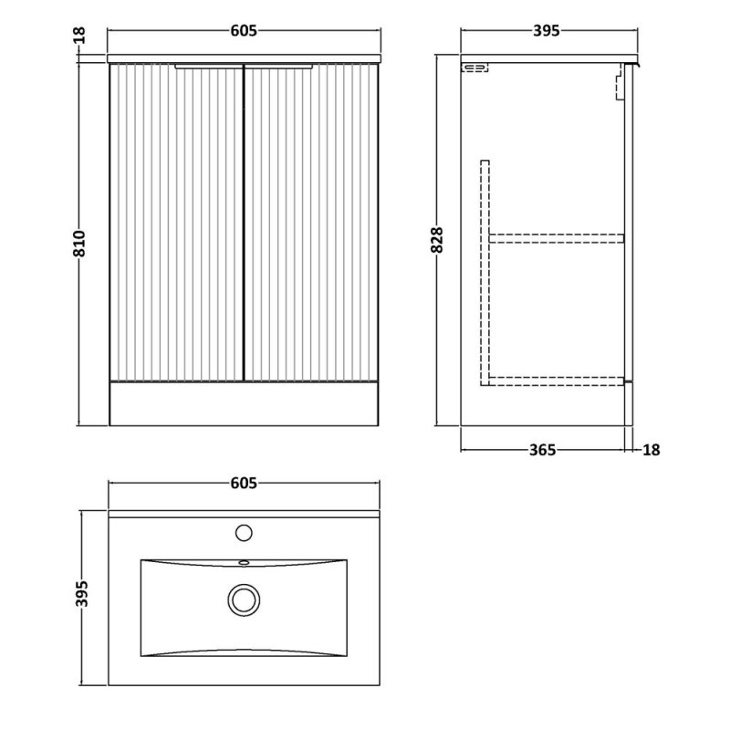 Hudson Reed Fluted Vanity Unit | 605mm | DFF825B | Satin Green