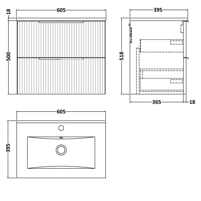 Hudson Reed Fluted Vanity Unit | 605mm | DFF193B | Satin White