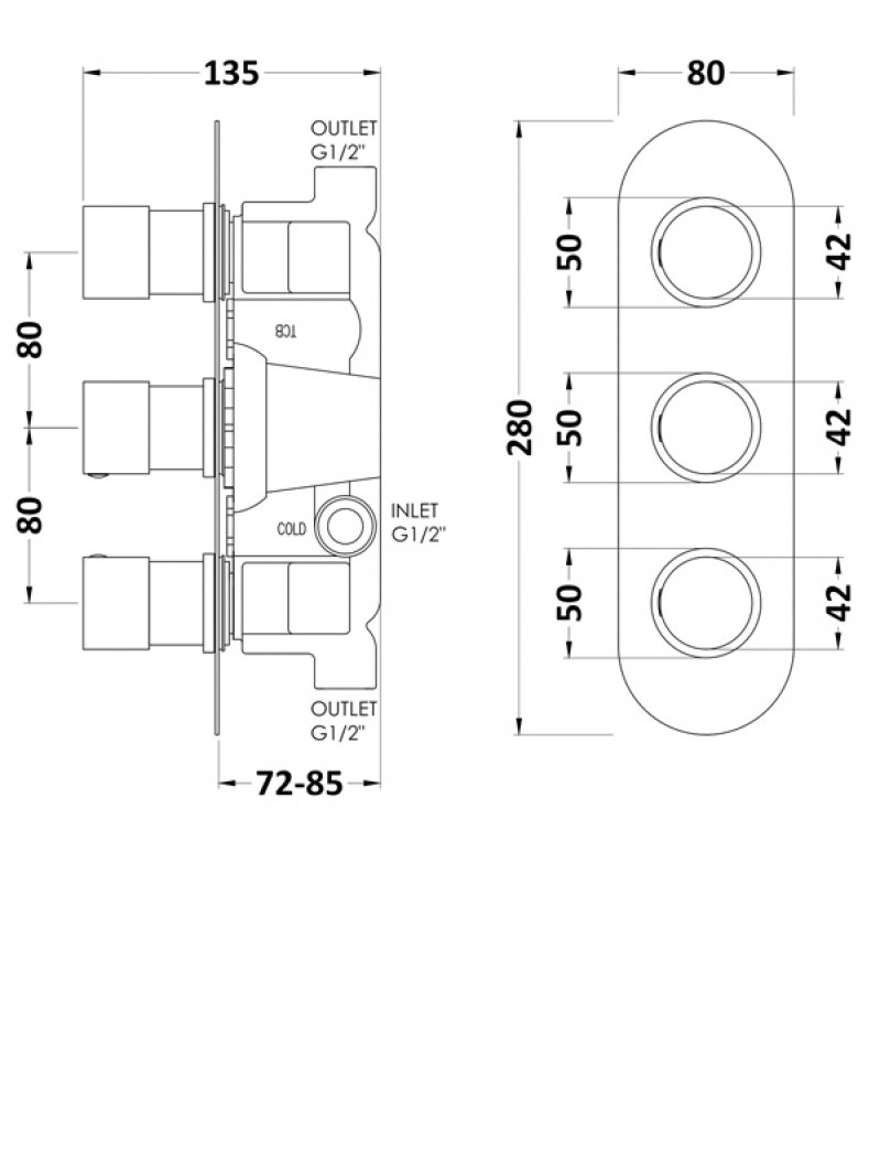 Hudson Reed Modern Shower Valve | RNDTR02 | Concealed | Chrome