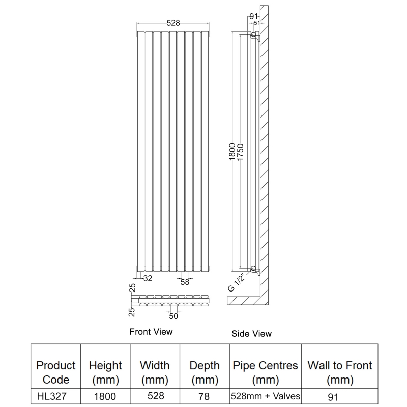 Hudson Reed Revive Designer Radiator | HL327 | 1800mm x 528mm | High ...