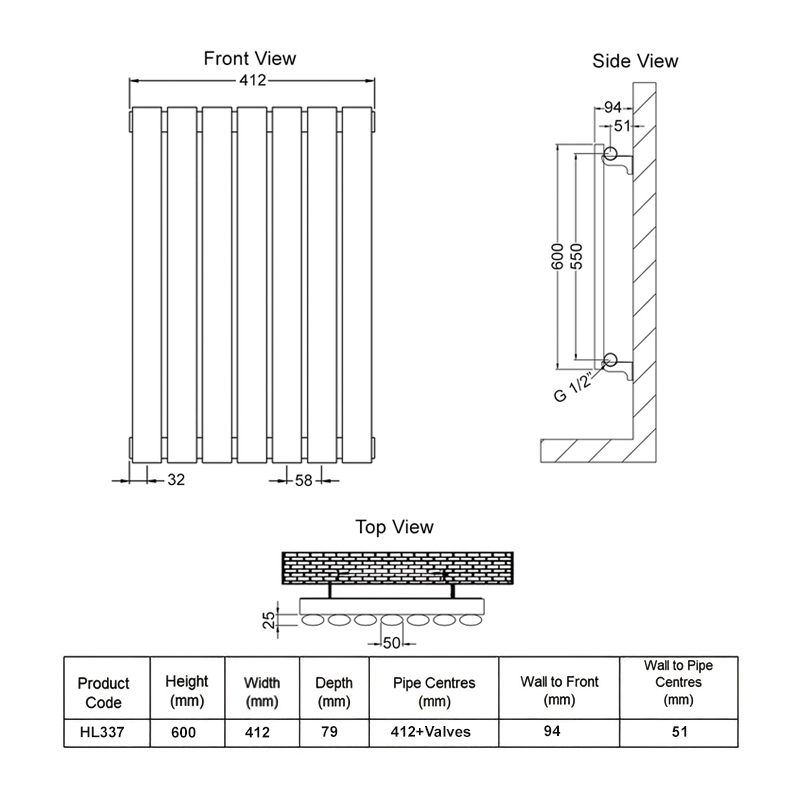 Hudson Reed Revive Designer Radiator | HL337 | 600mm x 412mm | High ...