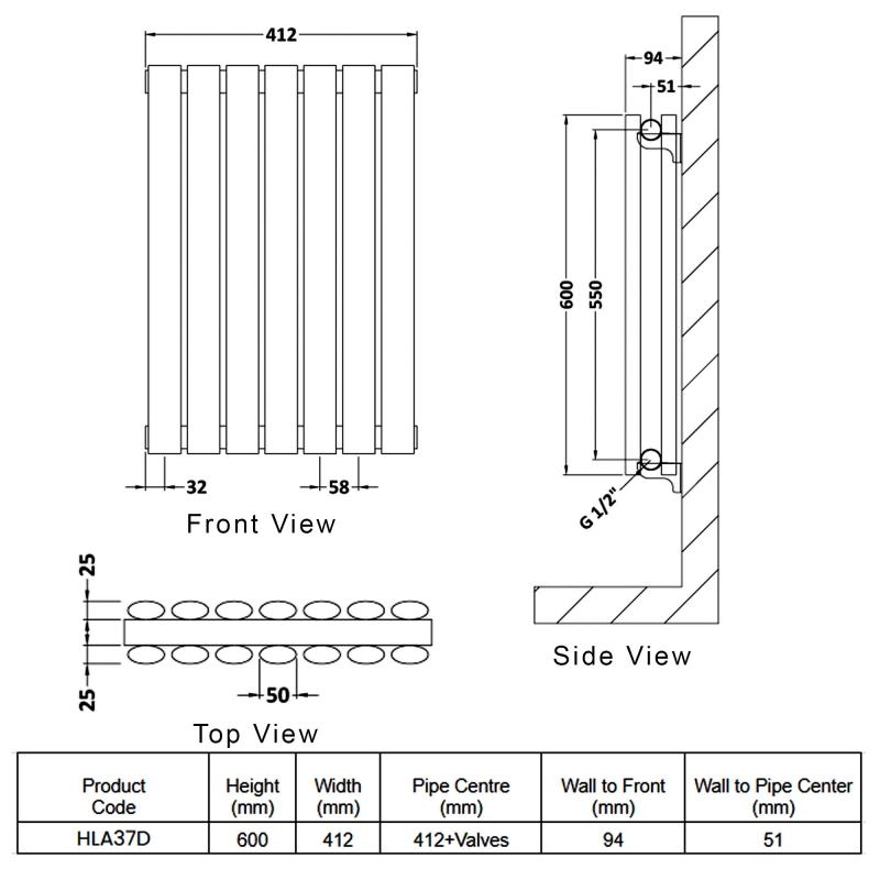 Hudson Reed Revive Designer Radiator | HLA37D | 600mm x 412mm | Anthracite