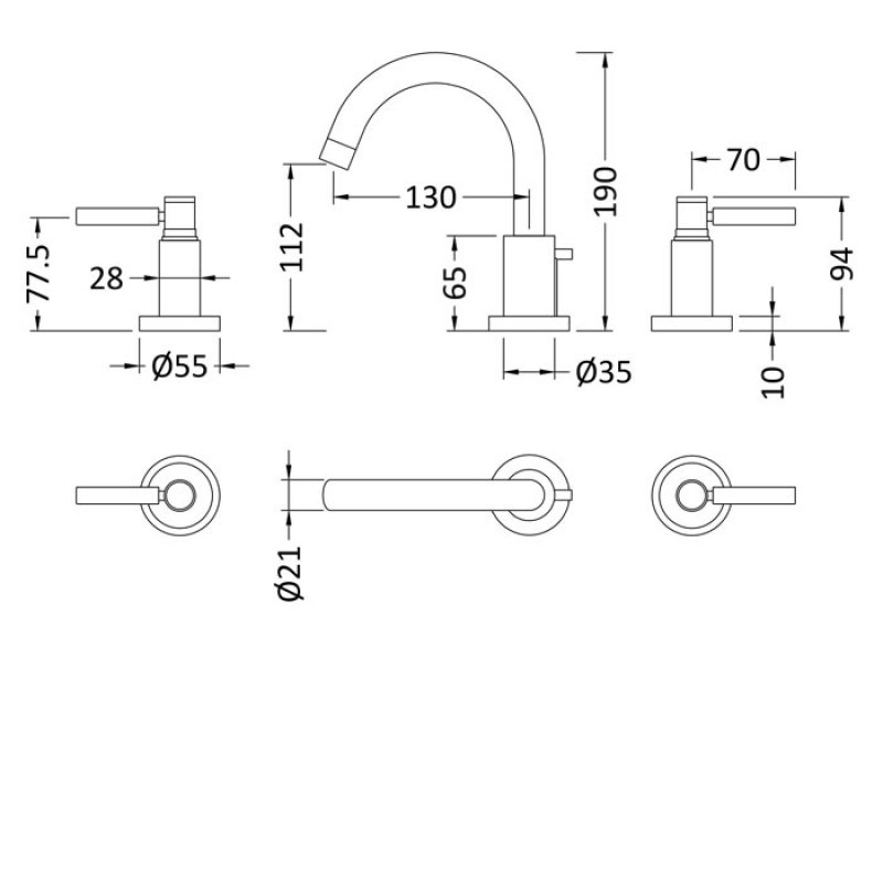 Hudson Reed Tec Lever Basin Mixer | TEL337 | Deck Mounted | Chrome