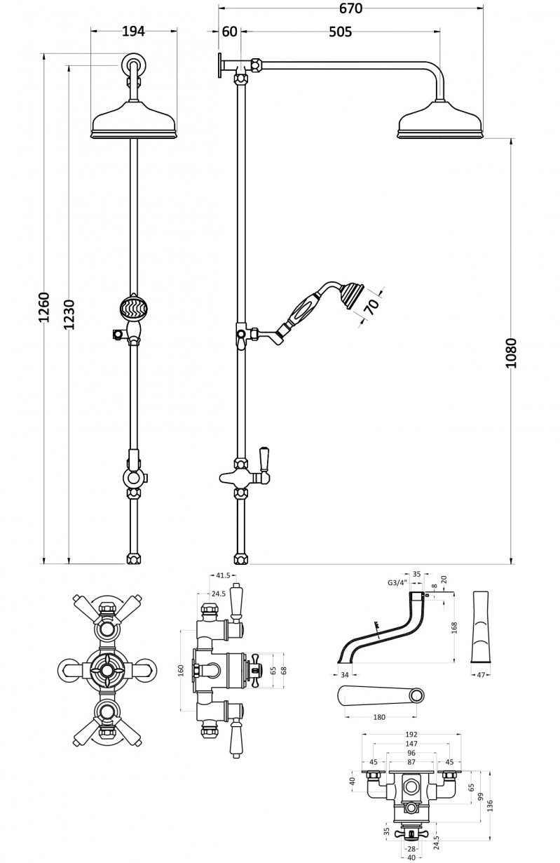 Hudson Reed Topaz Black Exposed Shower | BTSVT103 | 3 Outlet | Black