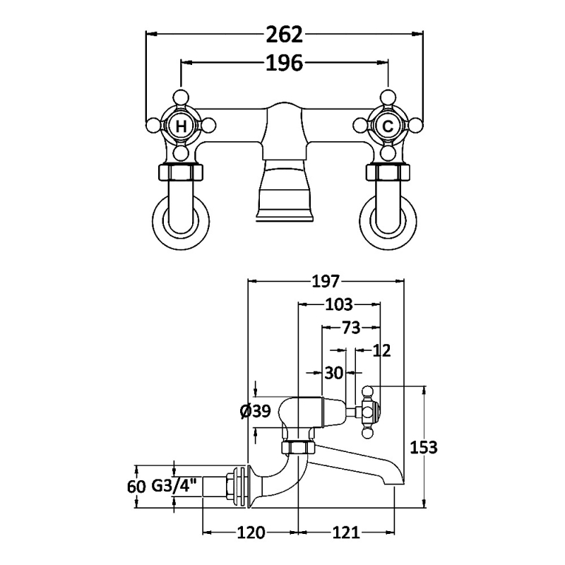 Hudson Reed Topaz Bath Filler | BC303DXWM | Wall Mounted | Chrome