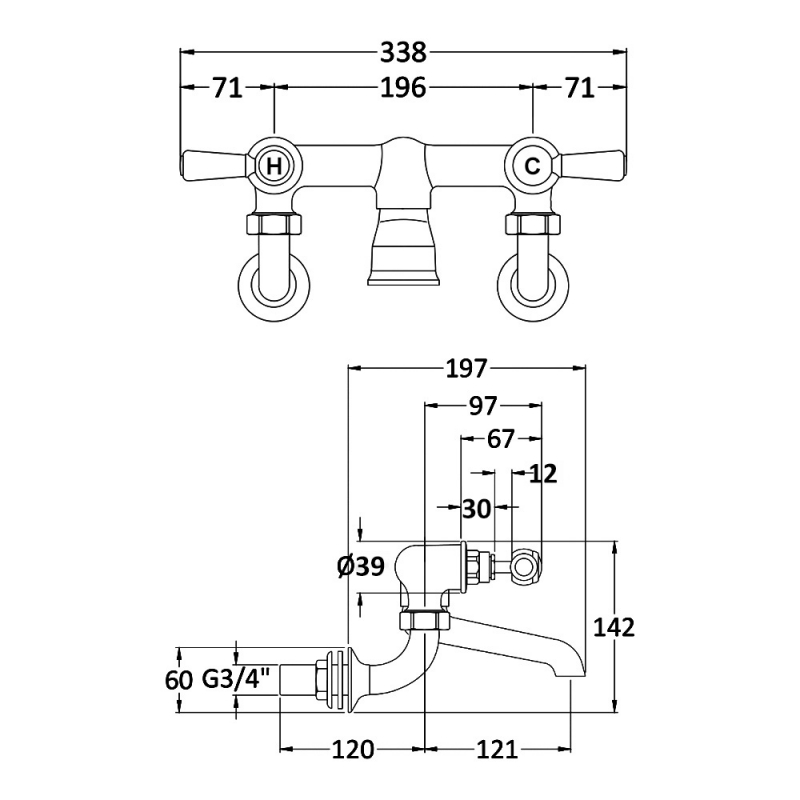 Hudson Reed Topaz Bath Filler | BC303DLWM | Wall Mounted | Chrome