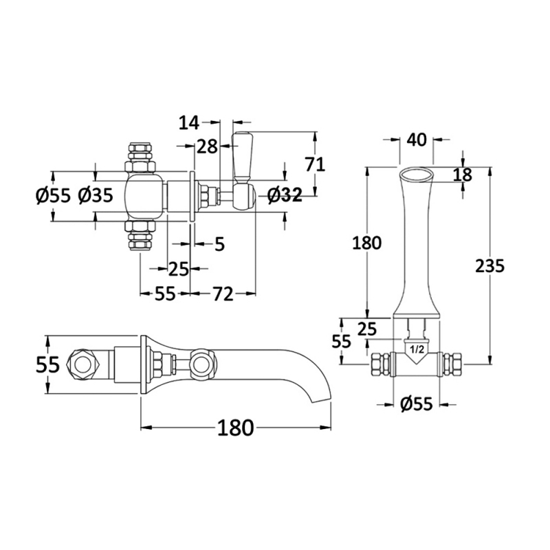 Hudson Reed Topaz Basin Mixer | BC317DL | Wall Mounted | Chrome