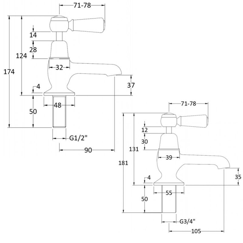 Hudson Reed Topaz Lever Tap Set | BC301DL+BC302DL | Chrome
