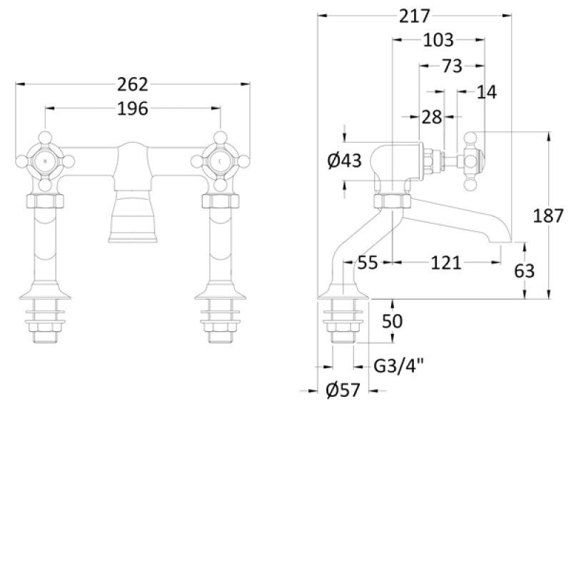 Hudson Reed Topaz Bath Filler | BC303HX | Pillar Mounted | Chrome