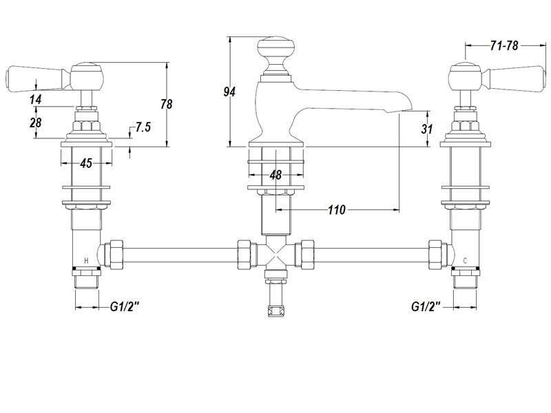 Hudson Reed Topaz Basin Mixer | BC307HL | Deck Mounted | Chrome