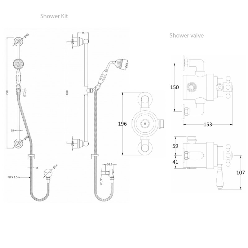 Hudson Reed Traditional Exposed Shower | TSVT104+A3211 | 1 Outlet | Chrome