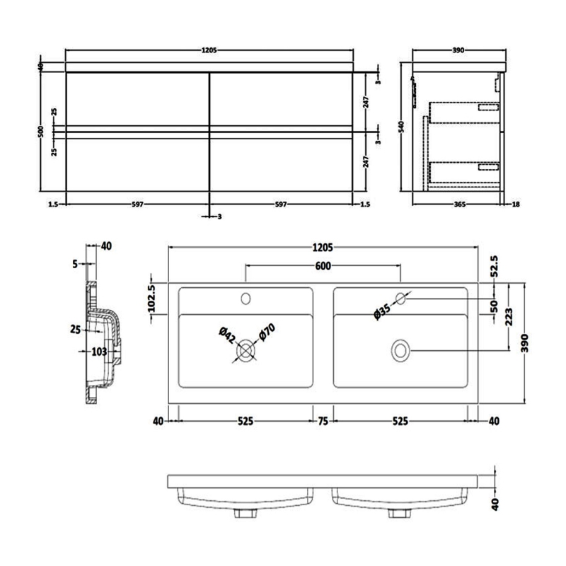 Hudson Reed Urban Vanity Unit | 1205mm | URB1404C | Satin Anthracite