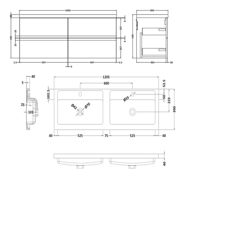 Hudson Reed Urban Vanity Unit | 1200mm | URB104C | Satin White
