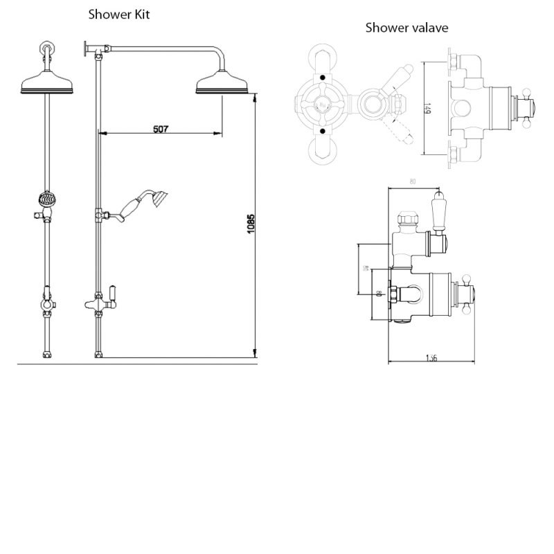 Hudson Reed Victorian Exposed Shower | A3099E+AM312 | 2 Outlet | Chrome