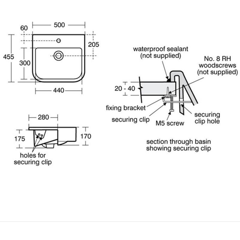 Ideal Standard Concept Semi Recessed Basin | E310201 | 500mm | 1TH