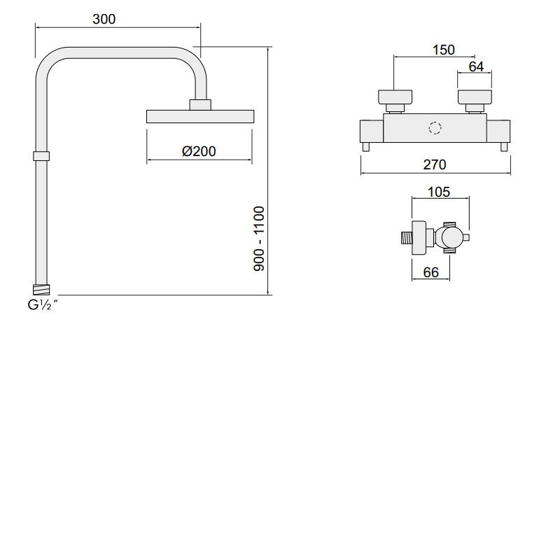 Inta Kiko Bar Shower | KK10032CP | 2 Outlet | Chrome