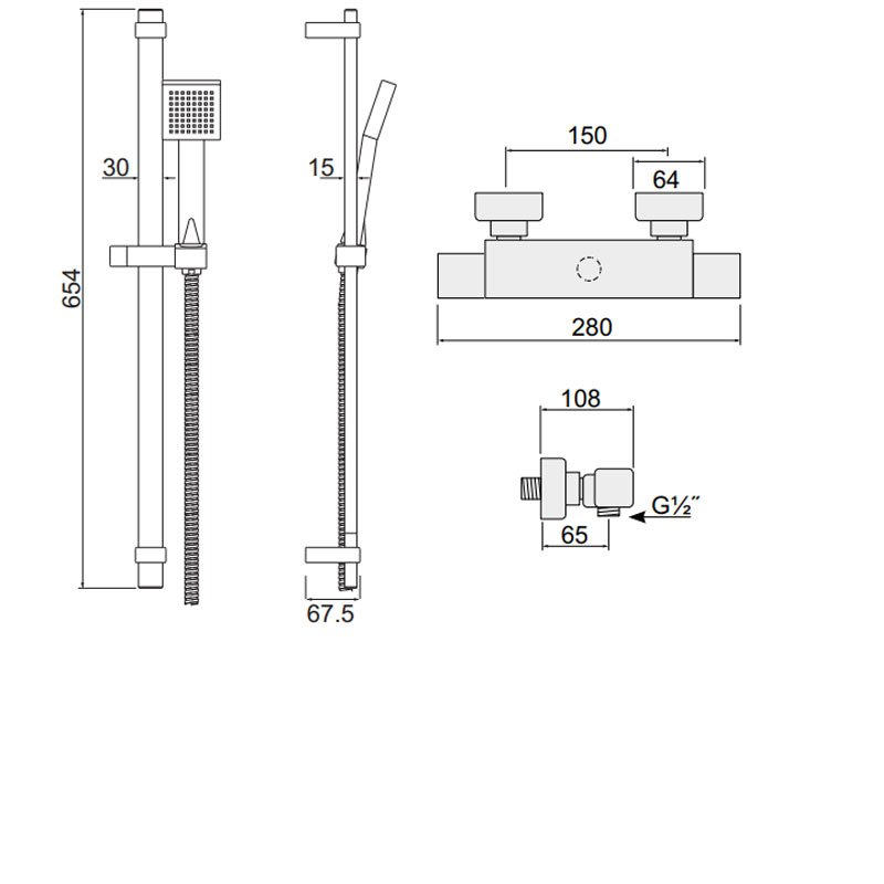Inta Mio Bar Shower | MM10031CP | 1 Outlet | Chrome