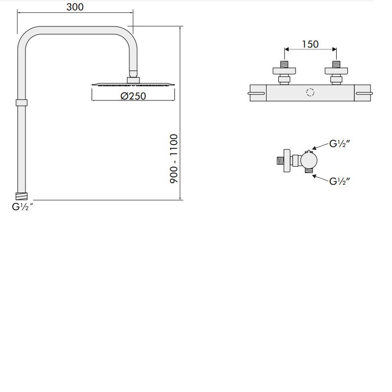 Inta Puro Bar Shower | PU10036CP | 2 Outlet | Chrome